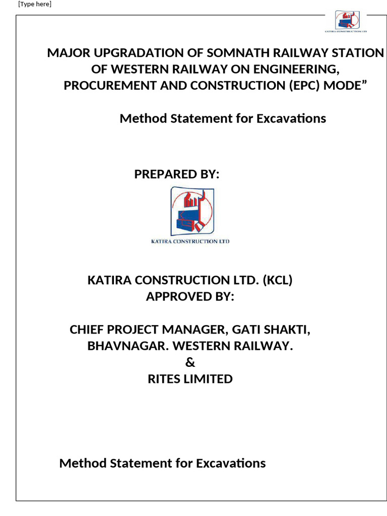 Excavation Method Statement for Railway Project | PDF | Personal ...