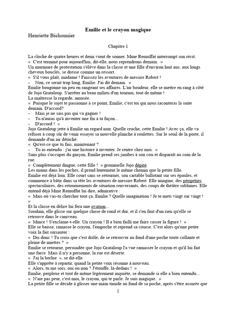 Emilie Et Le Crayon Magique Tapuscrit | PDF
