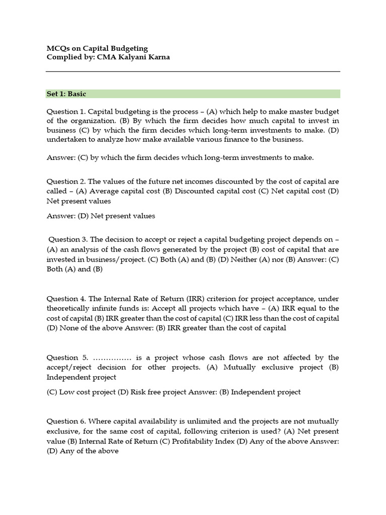 ICoAS Questions-Capital Budgeting | PDF | Capital Budgeting | Business