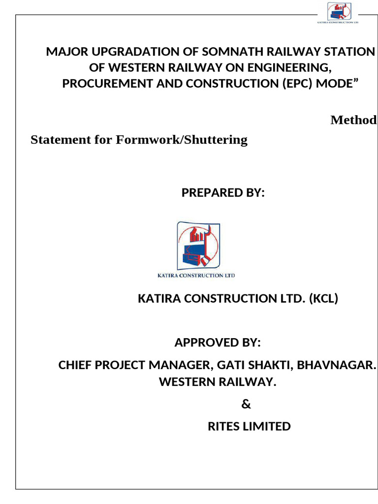 Method of Statement For Shuttering | PDF | Concrete | Structural Engineering