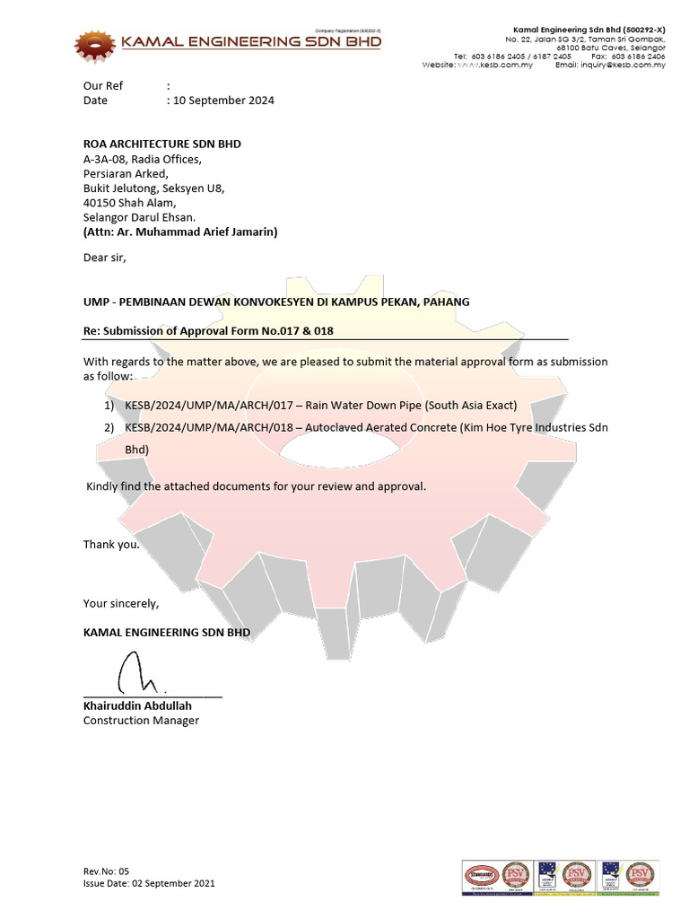 Letter - 376 (Material Approval (Arch) No.017 & 018) | PDF