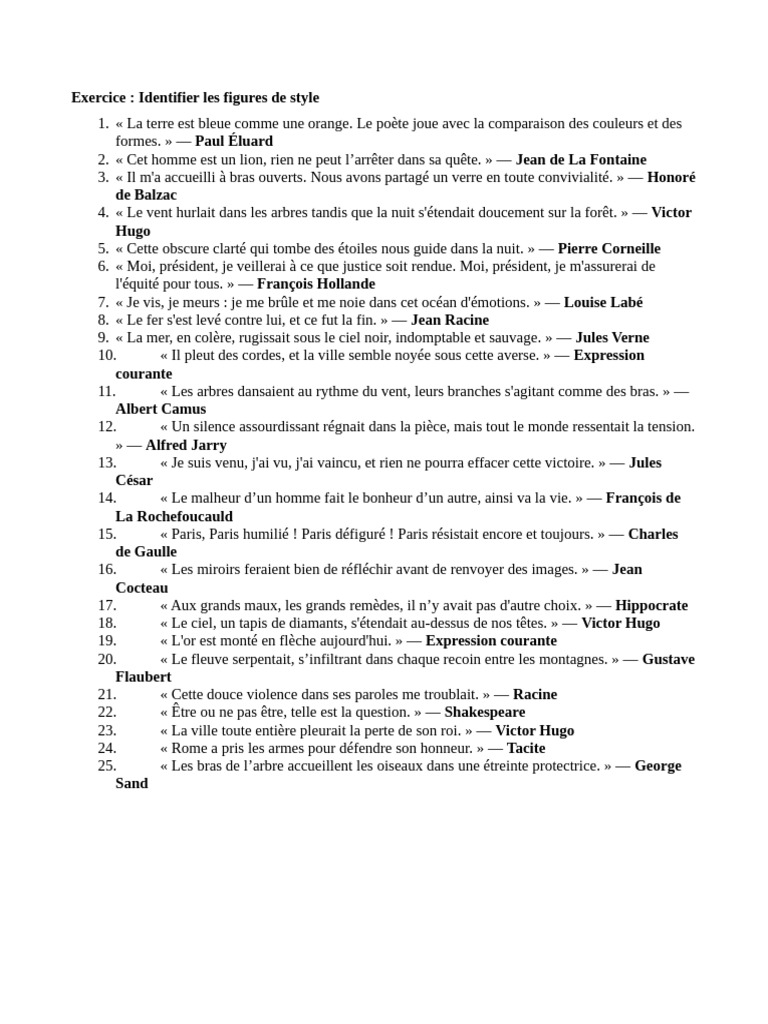 Figures de Style Exercices Brevet | PDF