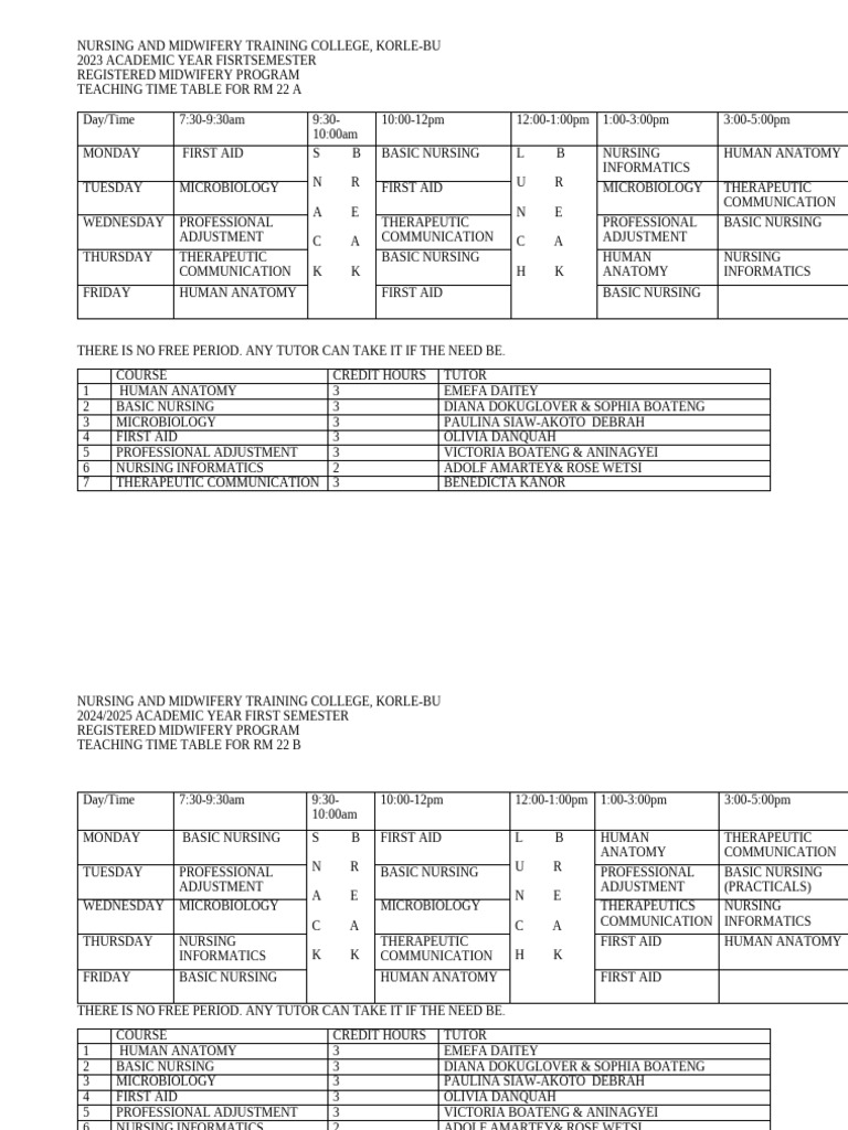 RM 22 A& B Timetable 1st Sem | PDF