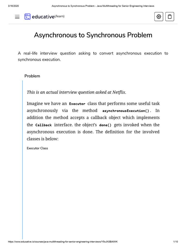 Asynchronous to Synchronous Problem - Java Multithreading for Senior Engineering Interviews | PDF