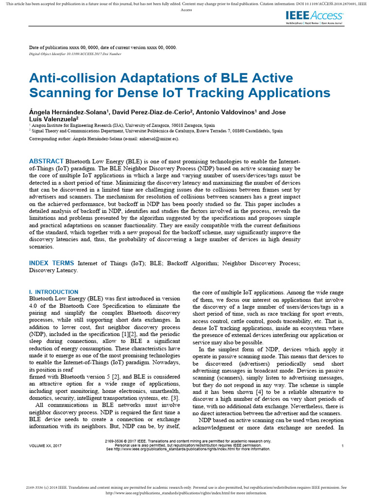 Anti-Collision Adaptations of BLE Active Scanning | PDF
