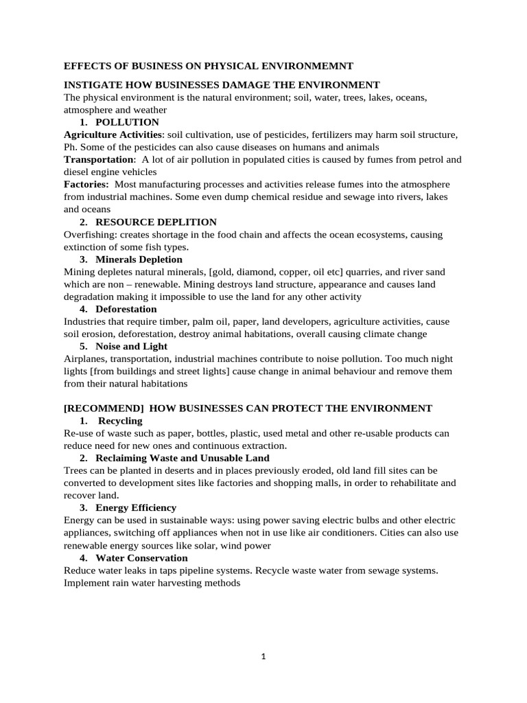 Effects of Business On Physical Environmemnt 2.3.1 | PDF