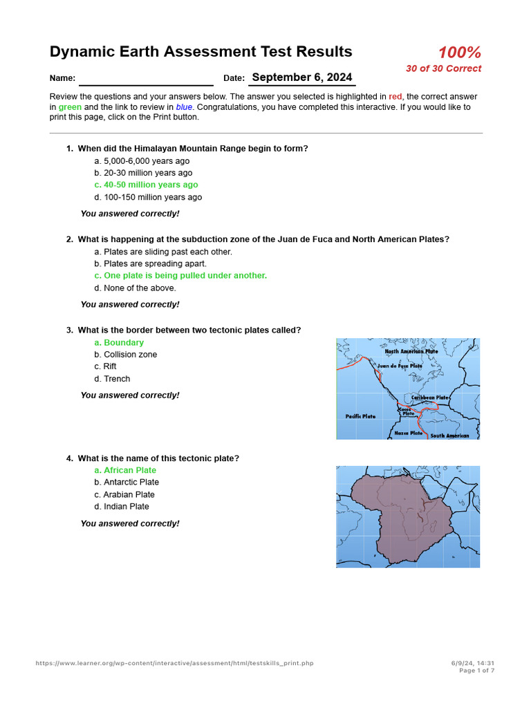 Dynamic Earth Assessment Test Results - 2 | PDF