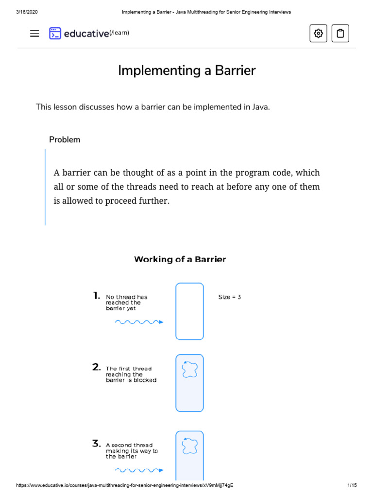 Implementing A Barrier - Java Multithreading For Senior Engineering Interviews | PDF