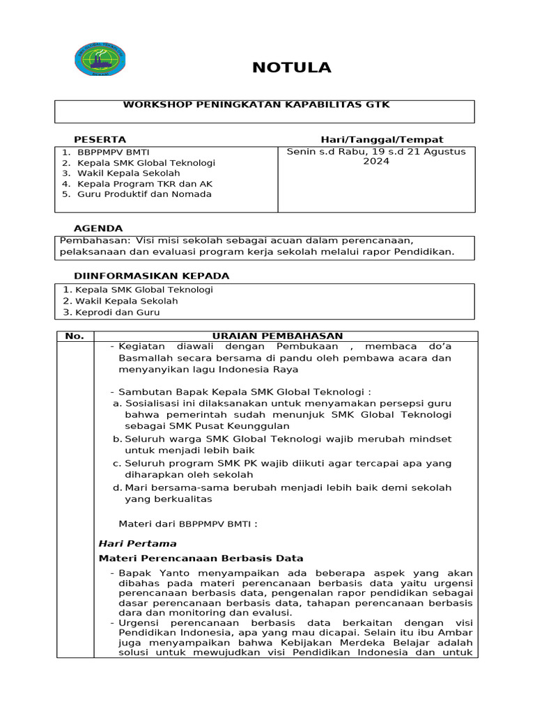 NOTULA Kapabilitas GTK | PDF