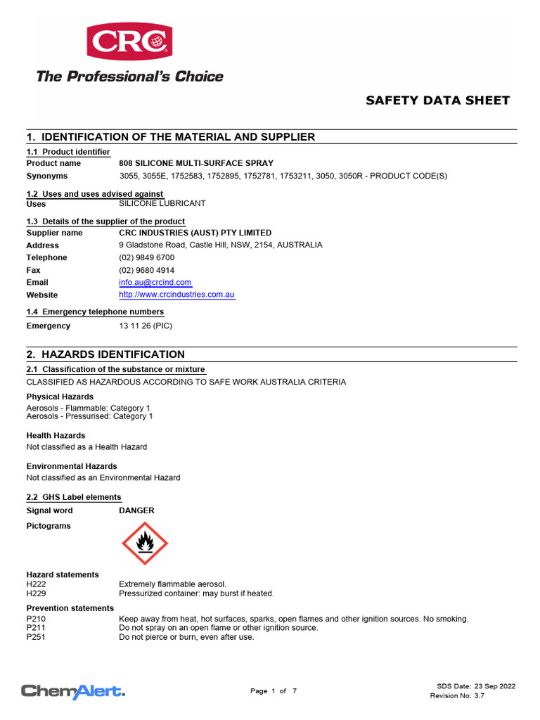 CRC Silicon Spray-Sds | PDF