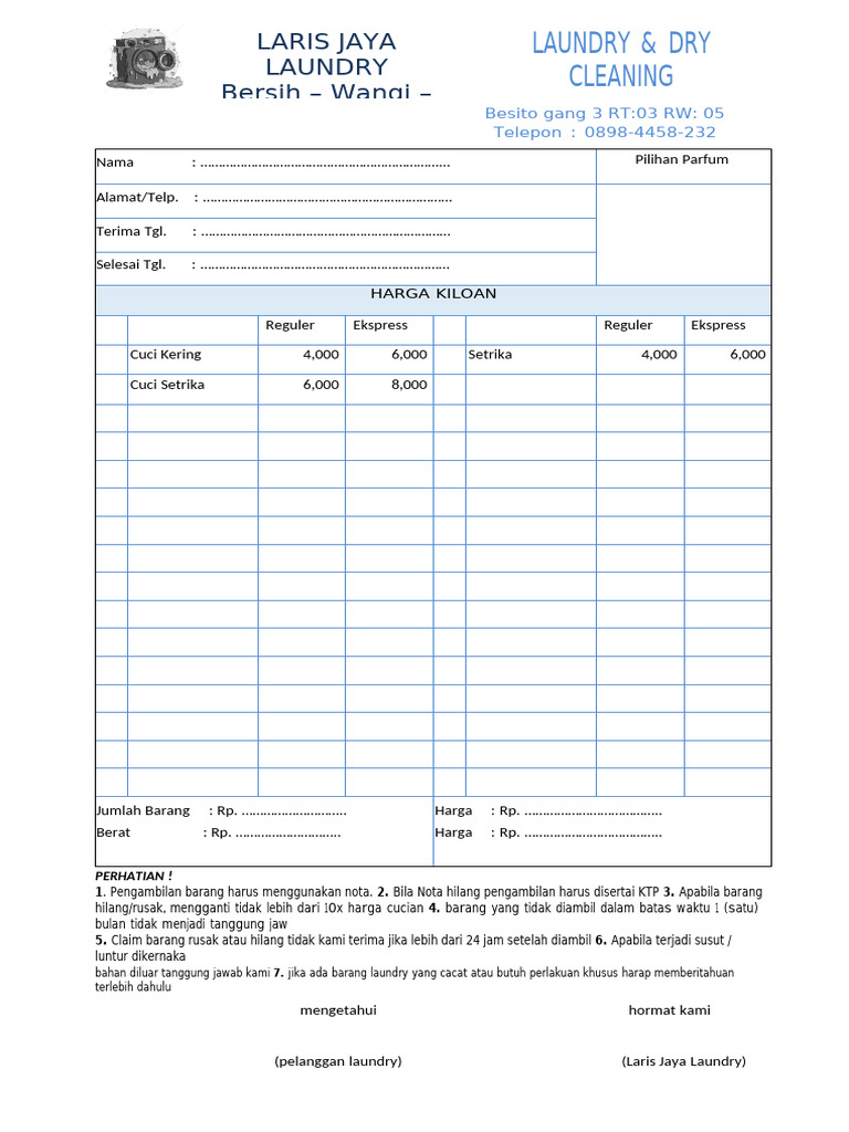 Contoh Nota Laundry 2 | PDF