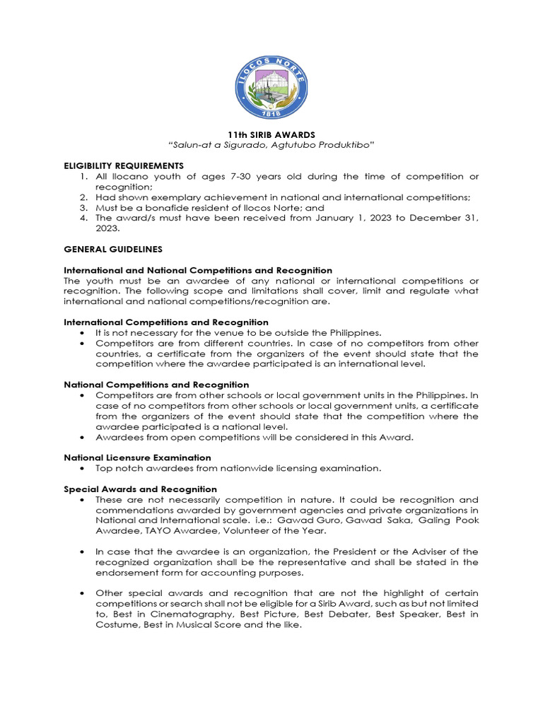 11th Sirib Awards Guidelines | PDF