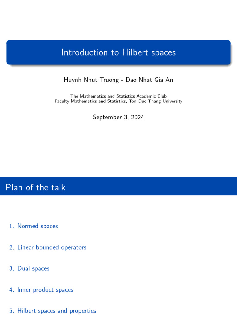 Introduction To Hilbert Space | PDF | Hilbert Space | Mathematical Relations