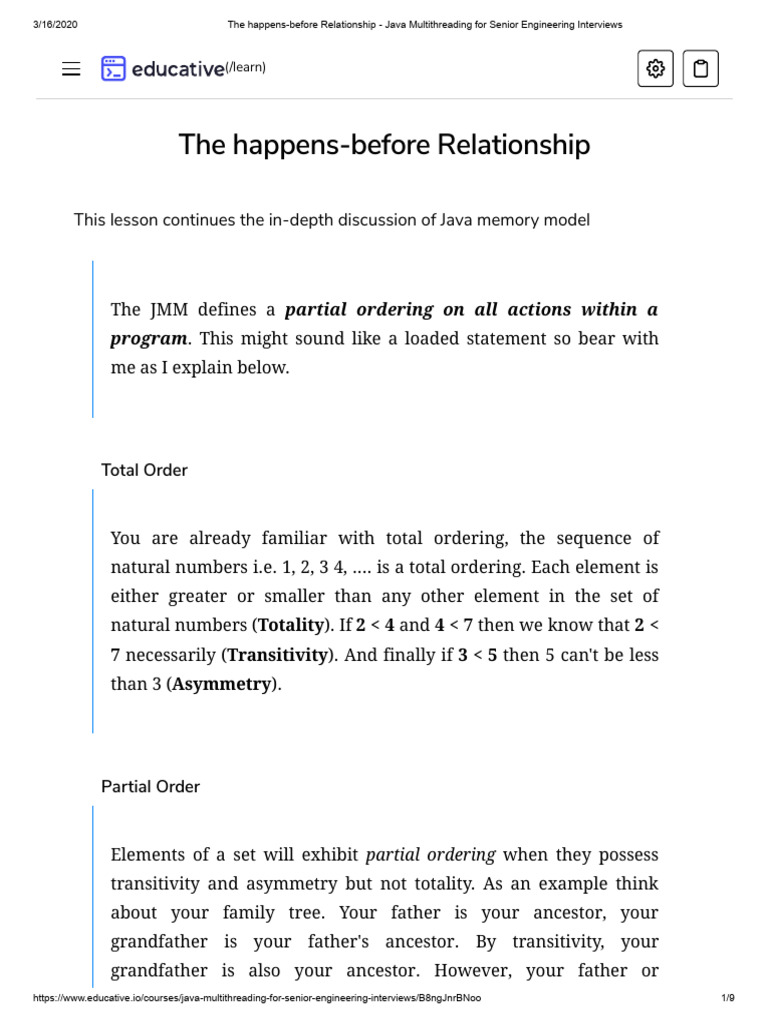 The Happens-Before Relationship - Java Multithreading For Senior Engineering Interviews | PDF