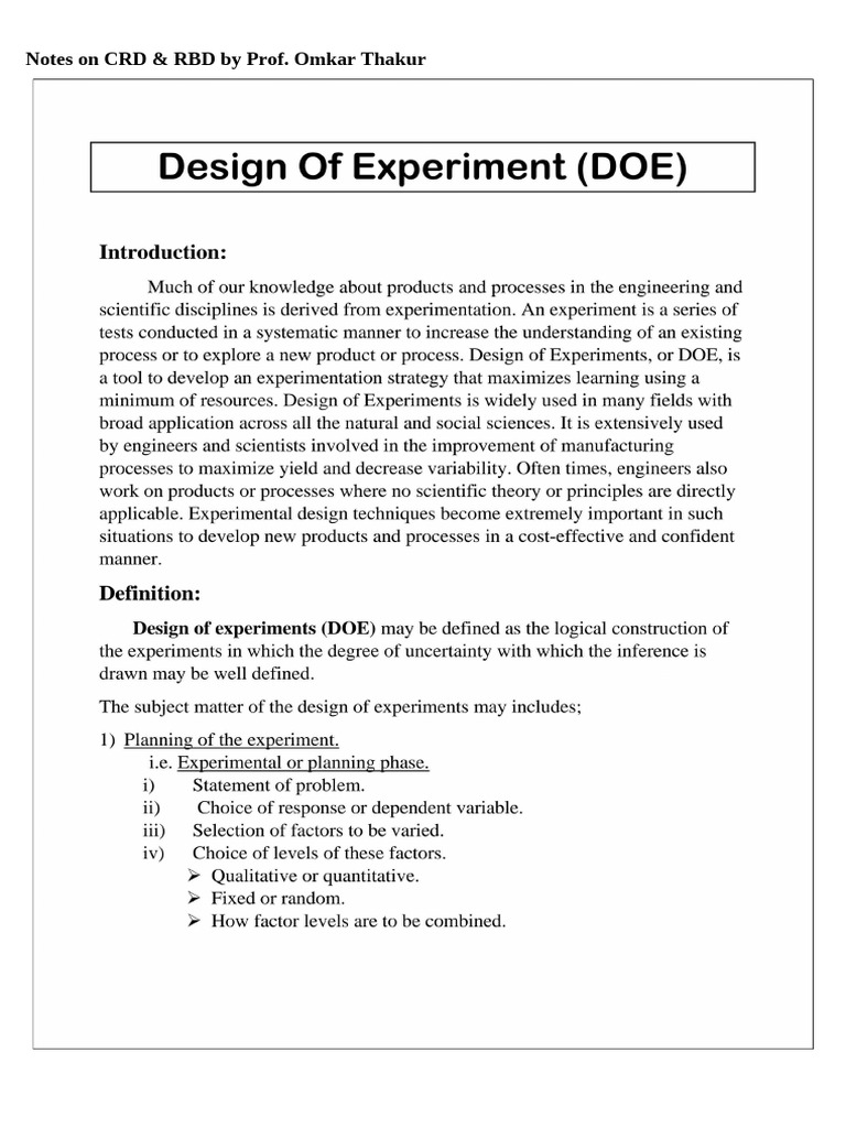Unit 02 Design of Experiment Notes | PDF