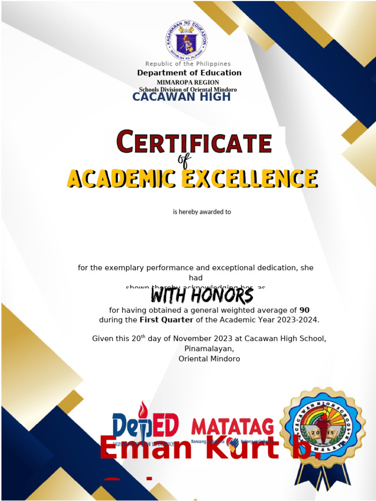 Certificate WITH HONOR G7 CHALLENGER FIRST QUARTER | PDF
