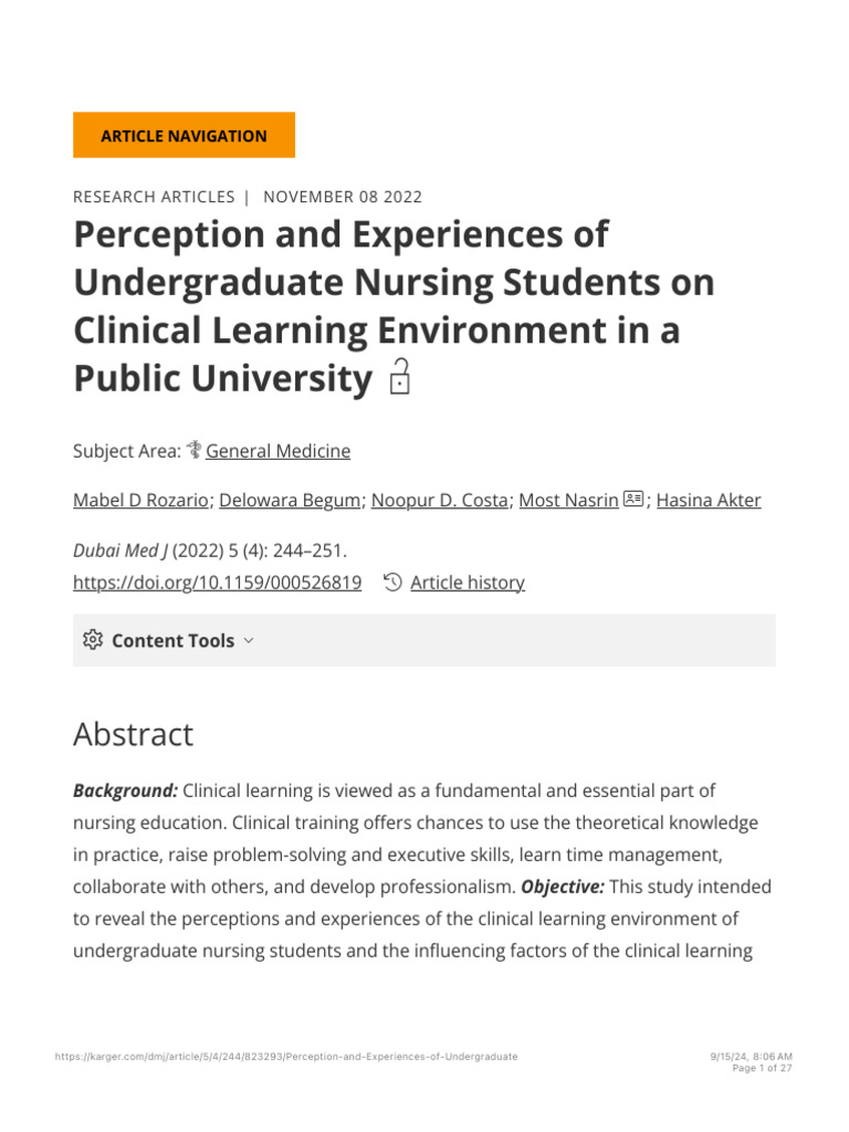 Perception and Experiences of Undergraduate Nursing Students On Clinical Learning Environment in ...