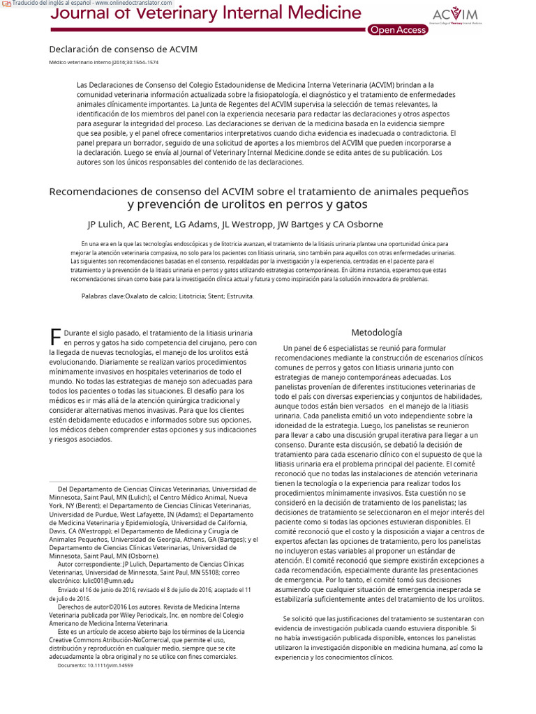 ACVIM Small Animal Consensus Recommendations On The Treatment and ...
