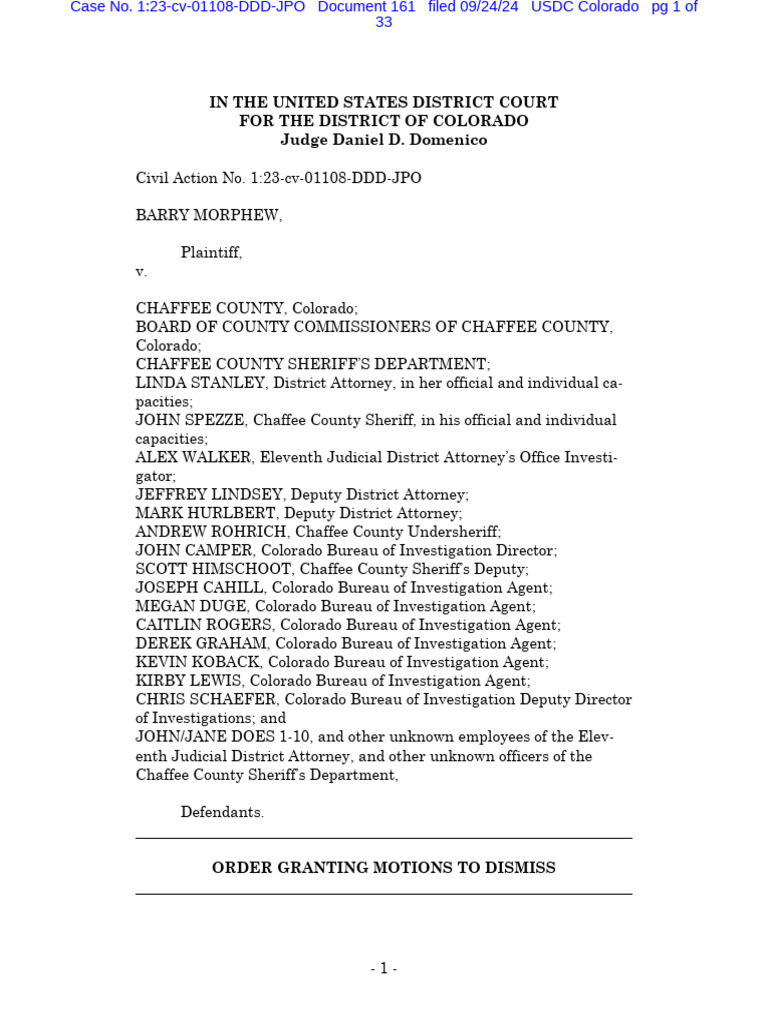 Barry Morphew - Order Granting Motions To Dismiss | PDF | Burden Of ...