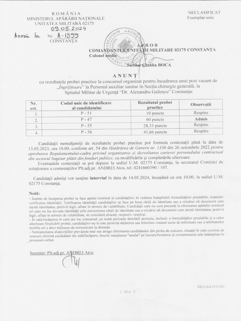 Rezultate Proba Practica Ingrijitoare Sectia Chirugie Generala | PDF