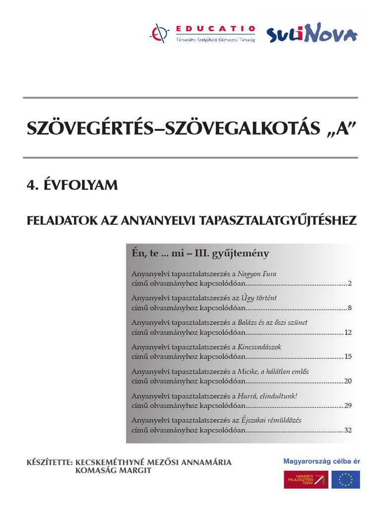Anyanyelvi Tapasztalatszerzés 4. Évfolyam | PDF