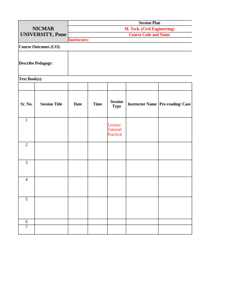 Session Plan Format - M. Tech | PDF