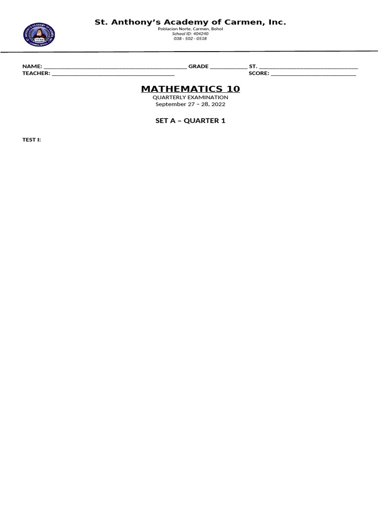 Test Paper Template | PDF