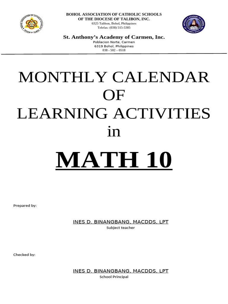 Calendar of Learning Activities-Template | PDF