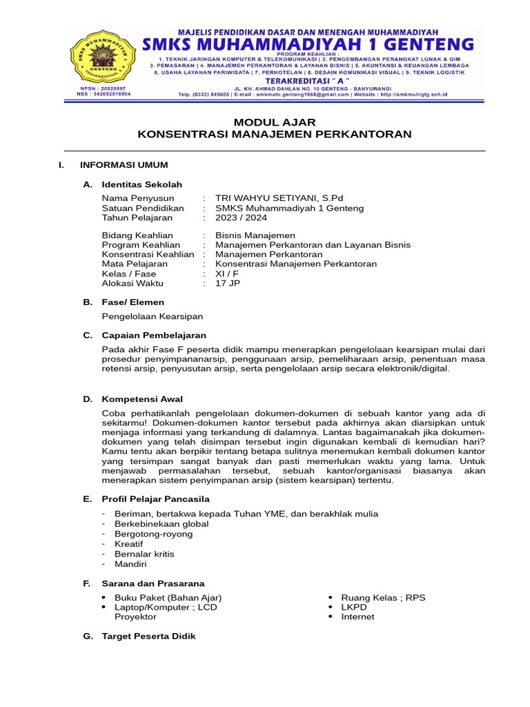 Modul Ajar Kearsipan | PDF