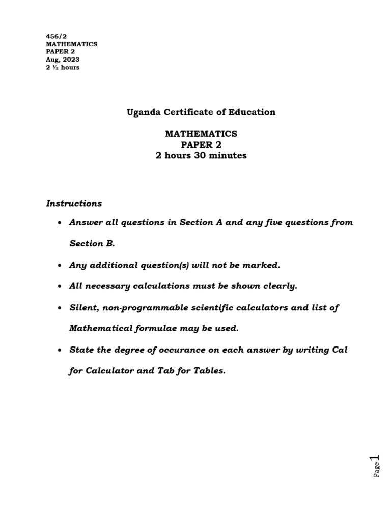 s4 Maths p2 Questions | PDF