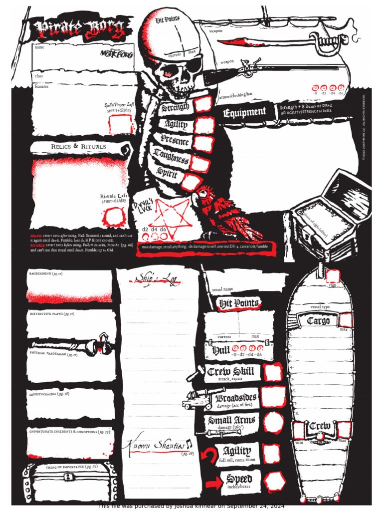 Pirate Borg Character Sheet Color | PDF