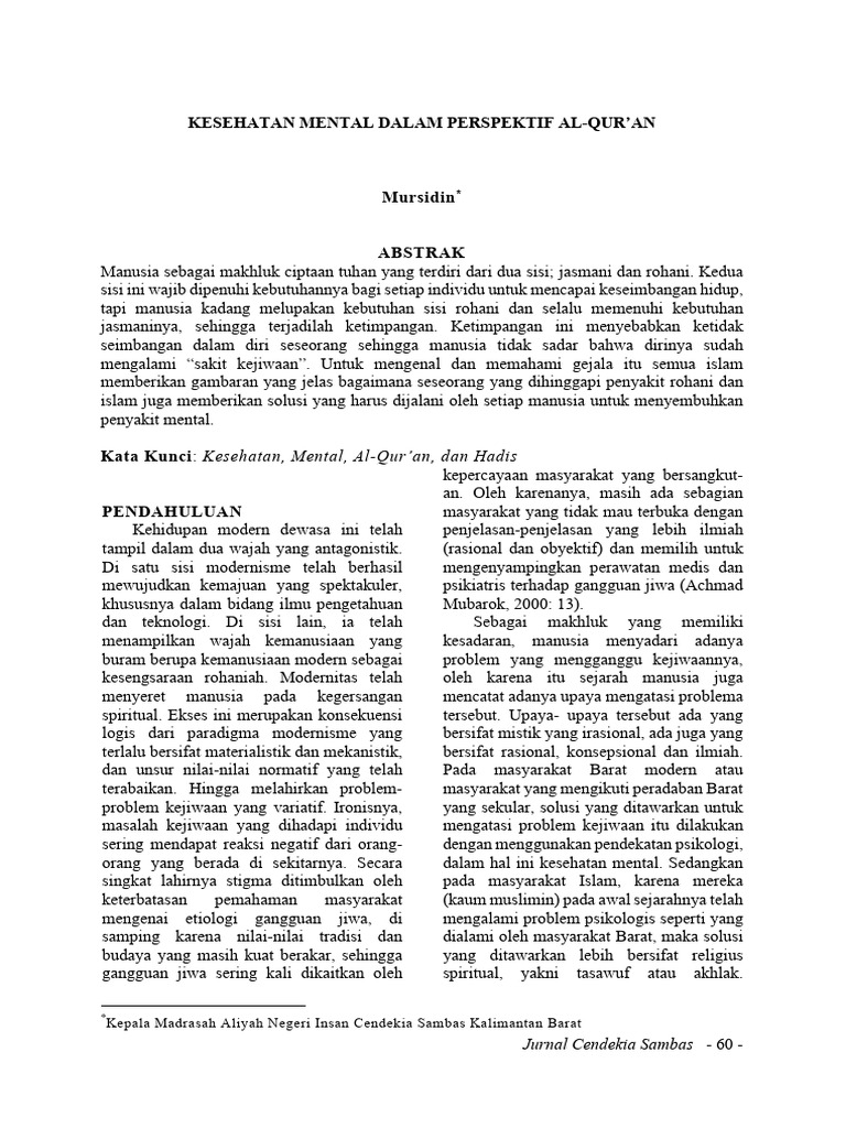 Kesehatan Mental Dalam Perspektif Al-Qur'an | PDF