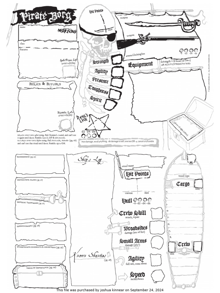 Pirate Borg Character Sheet BW | PDF