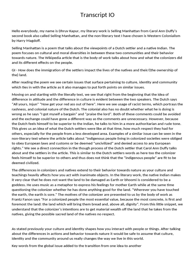 IO Transcript Selling Manhattan | PDF