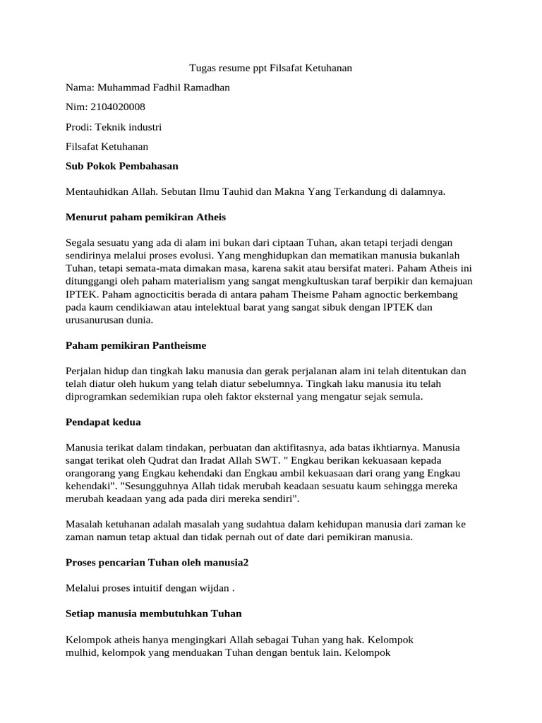 Tugas Resume PPT Filsafat Ketuhanan | PDF