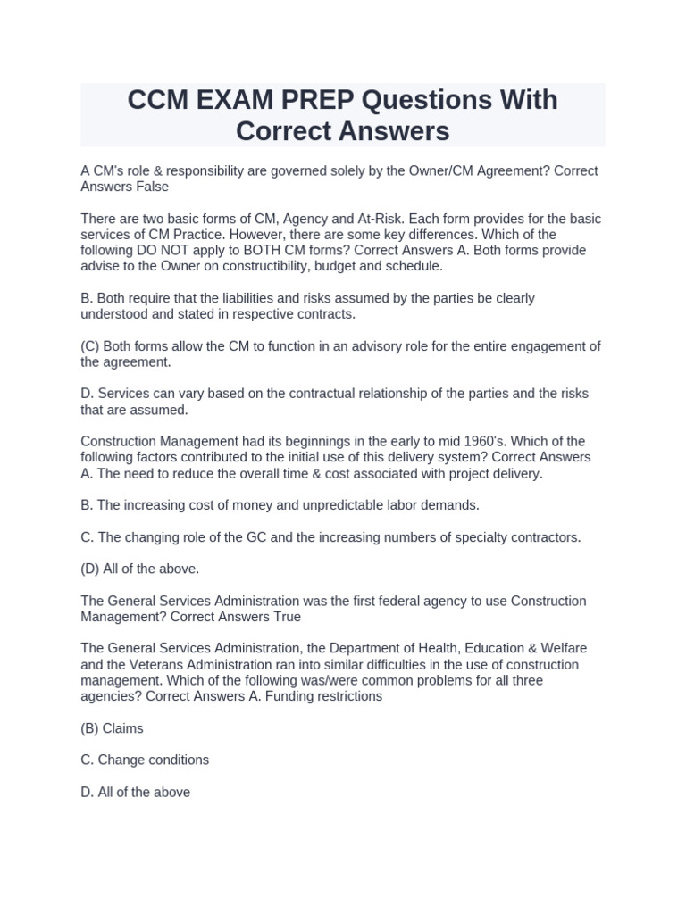 CCM EXAM PREP Questions With Correct Answers | PDF | Business | Finance & Money Management