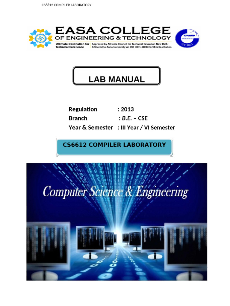 Cs6612 Compiler Laboratory | PDF