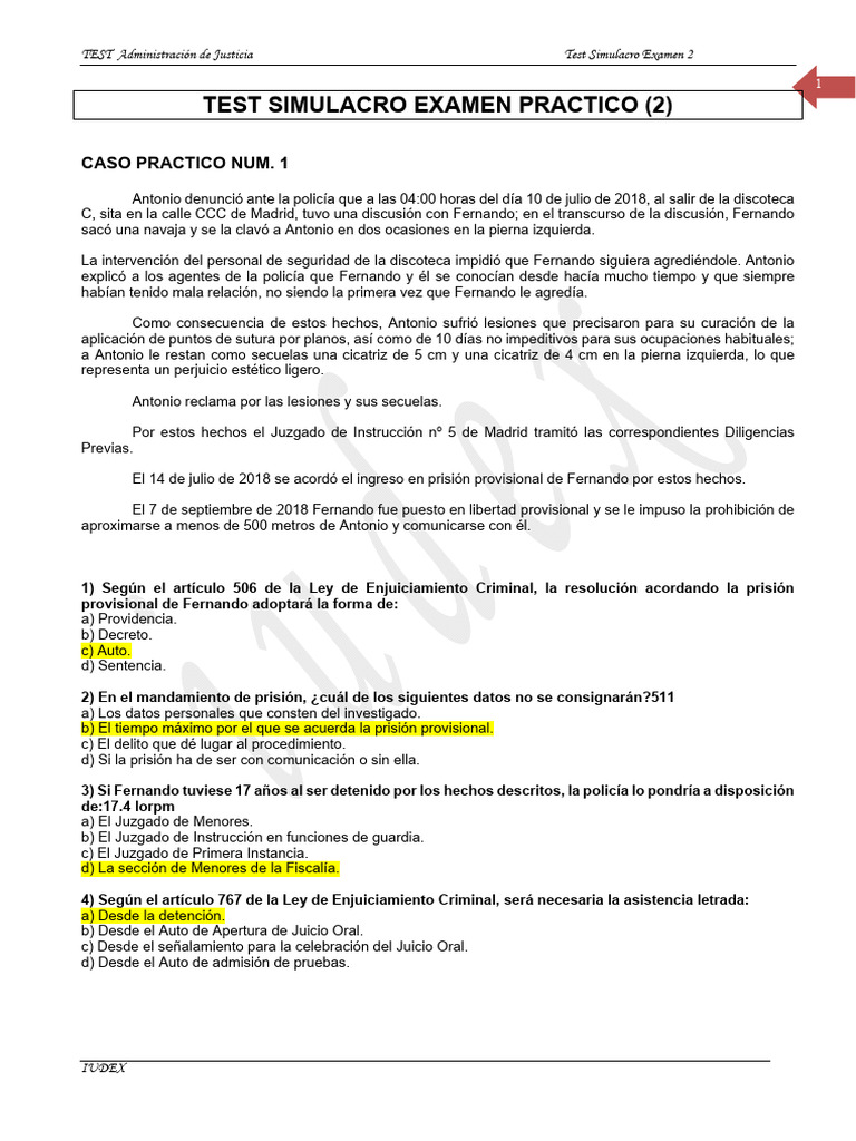 Test Simulacro Examen Practico 2 Con Soluciones | PDF