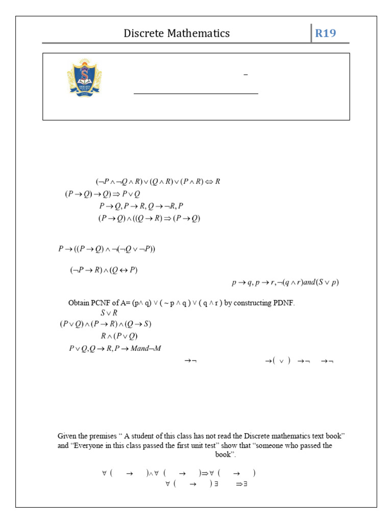 19hs0836 Discrete Mathematics | PDF