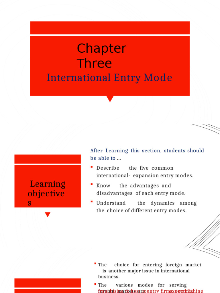 Chapter Three Internatonal Entry Mode | PDF | Franchising | Mergers And ...