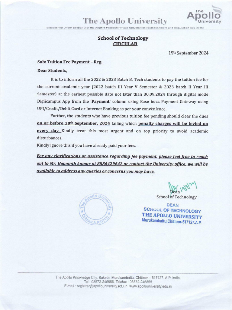 SoT Fee Payment Circular | PDF