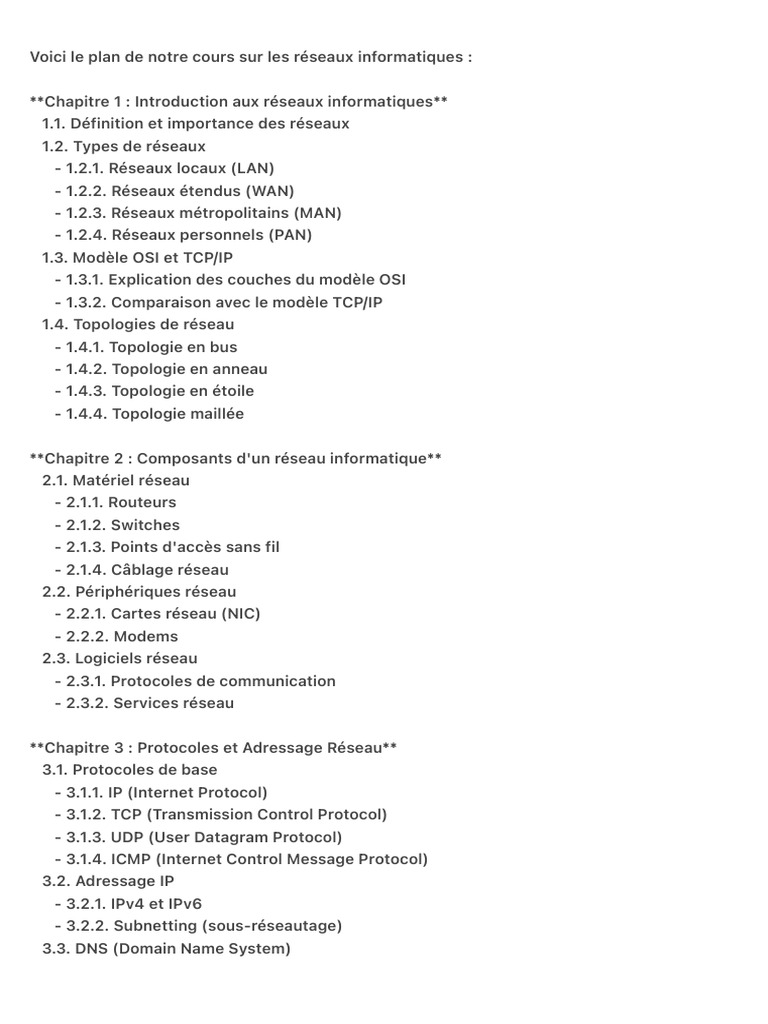 Voici Le Plan de Notre Cours Sur Les Réseaux Informatiques | PDF