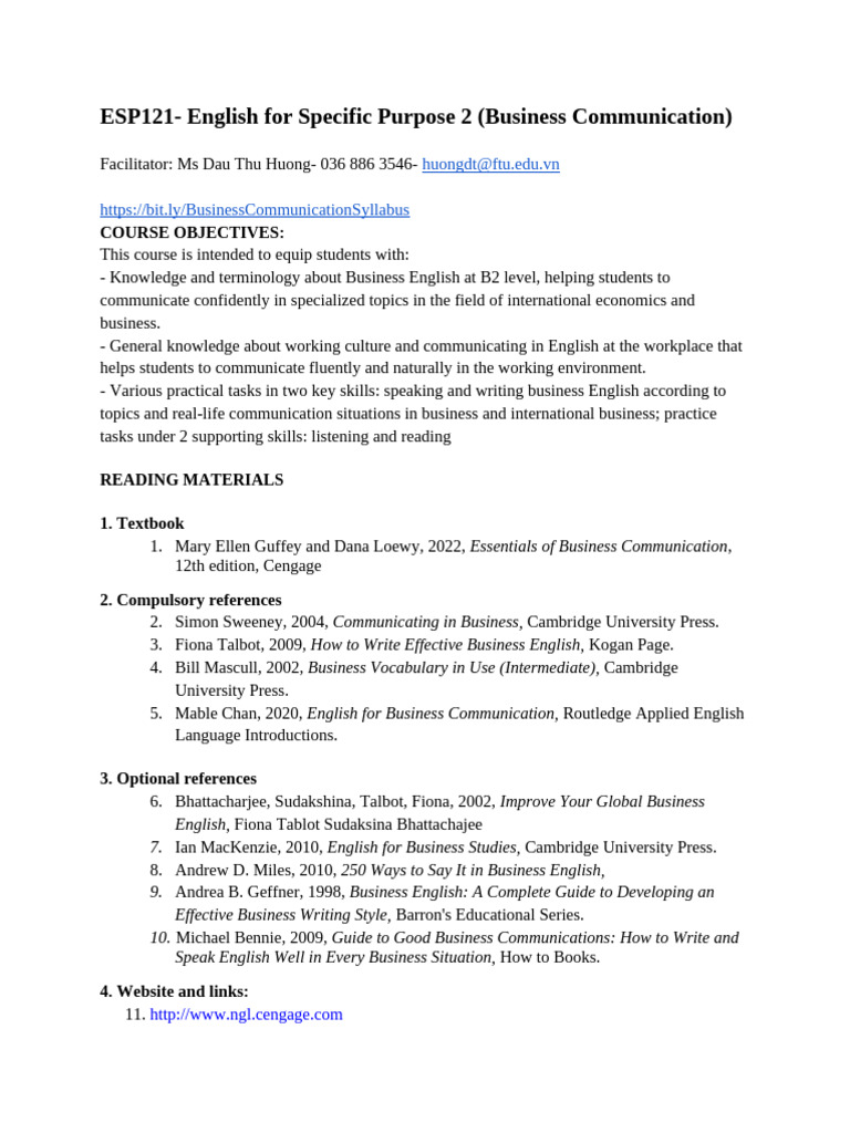 ESP121 - Business Communication. TACN2 Syllabus | PDF