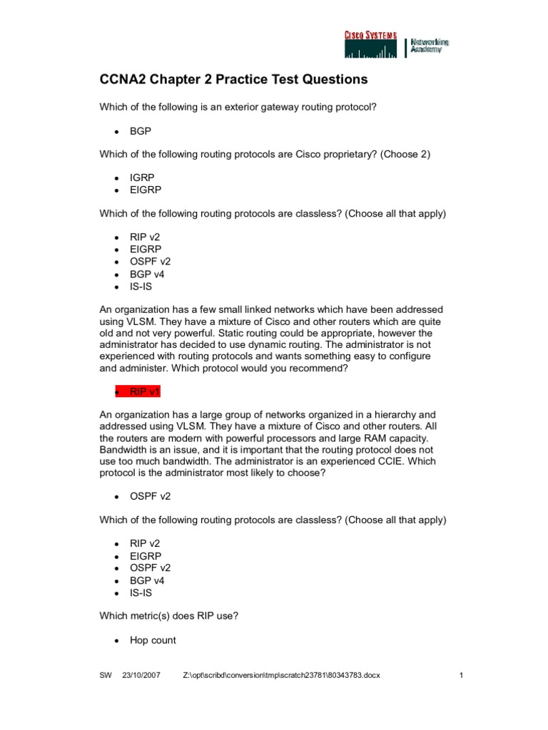 CCNA 2 Examen de Practica Del Final | PDF | Routing | Router (Computing)