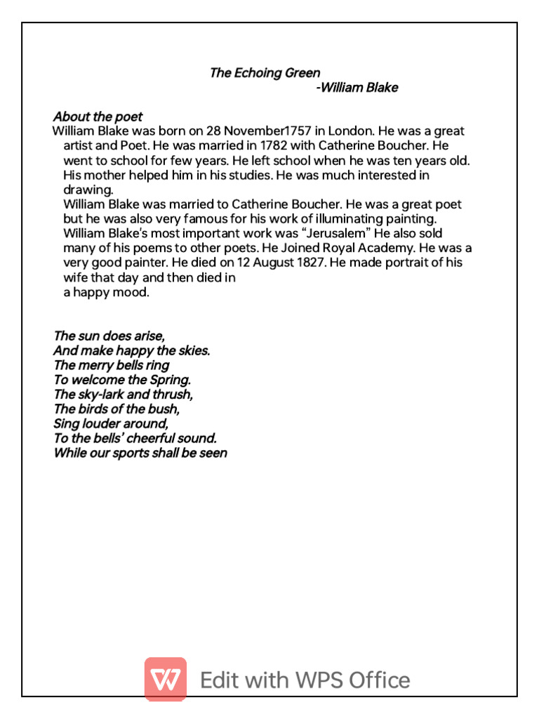 The Echoing Green | PDF