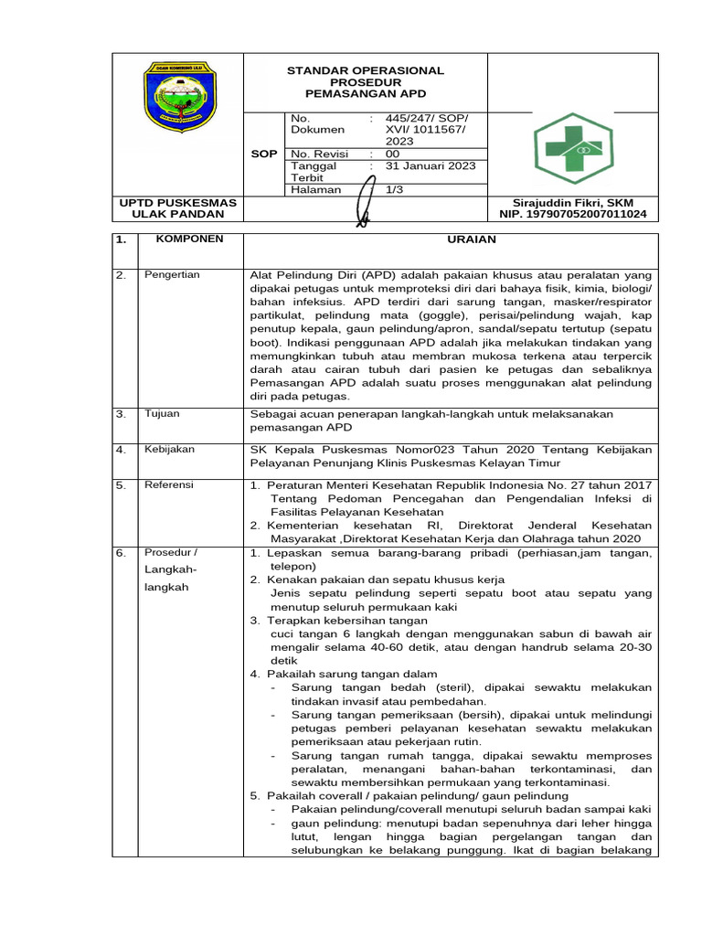 Sop Pemasangan Apd | PDF