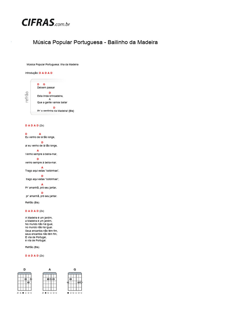 Cifra BAILINHO DA MADEIRA de Música Popular Portuguesa | PDF