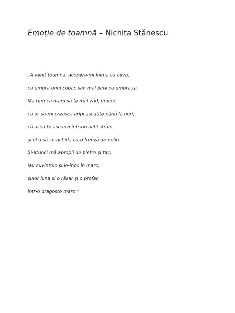 Emotie de Toamna - Nichita Stanescu | PDF