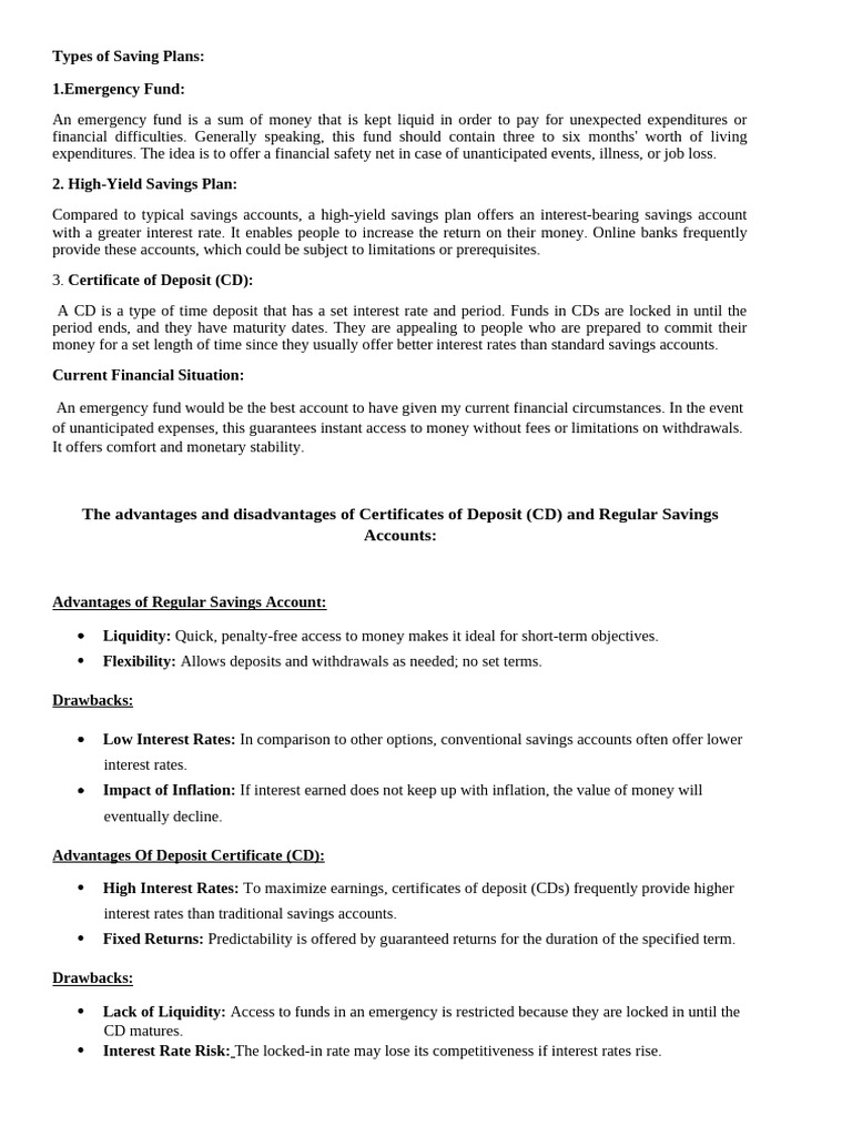 Overview of Saving Plans and Strategies | PDF | Certificate Of Deposit ...