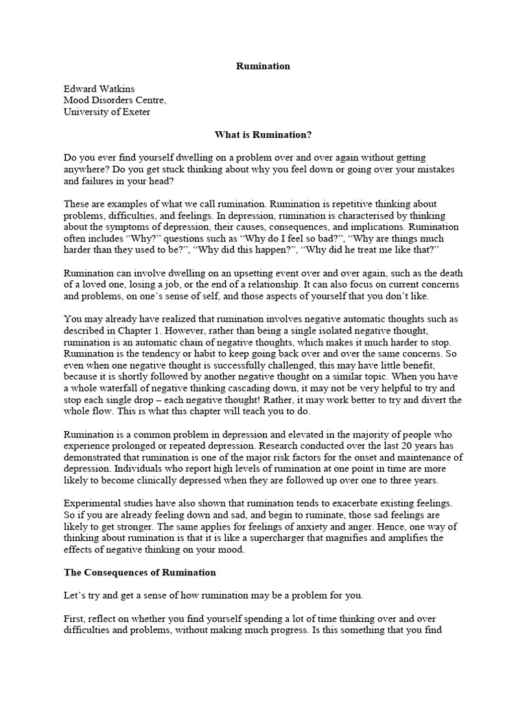 Rumination Chapter For Self-Help Book Draft | PDF